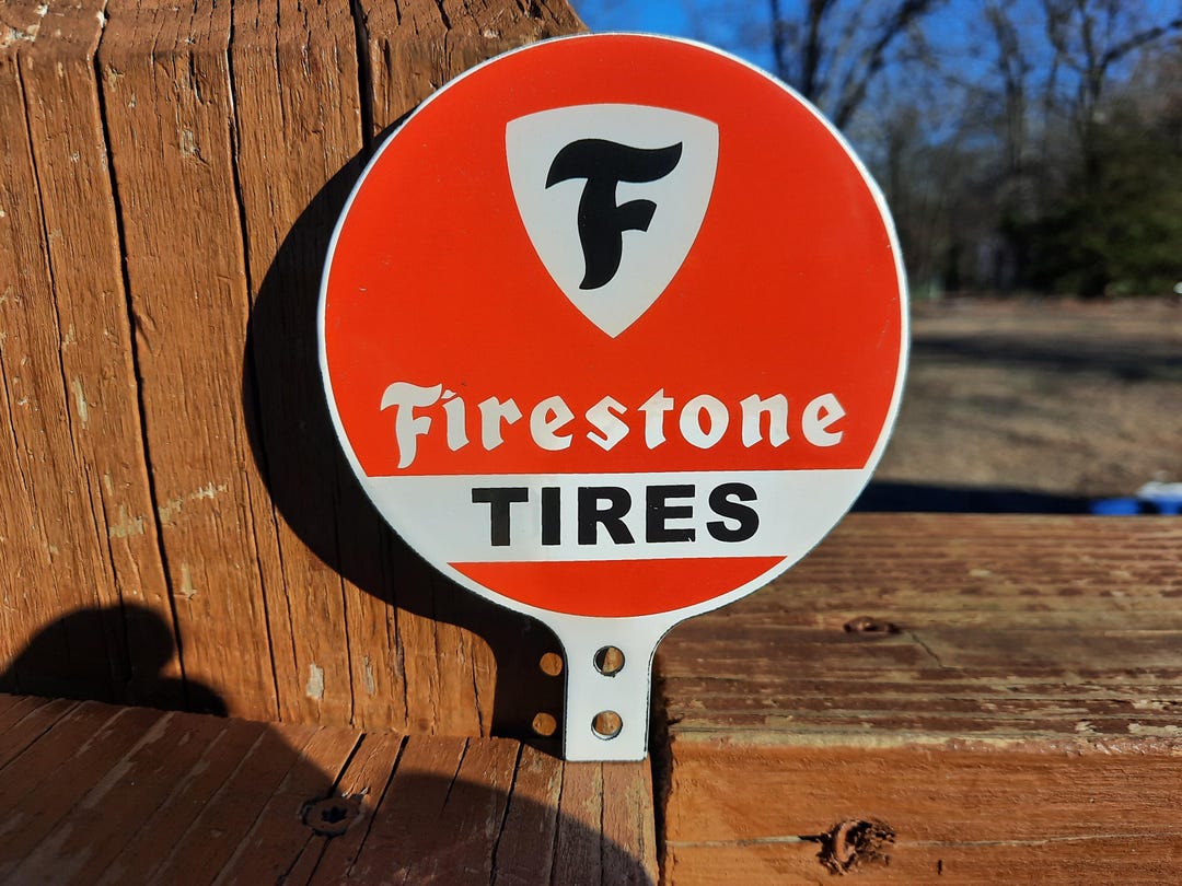 Vintage Style Porcelain Firestone Tires Sign License Plate Topper Fob ...