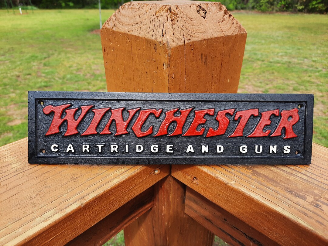 Cast Iron Winchester Cartridges & Guns Advertising Sign Plaque Hunting ...