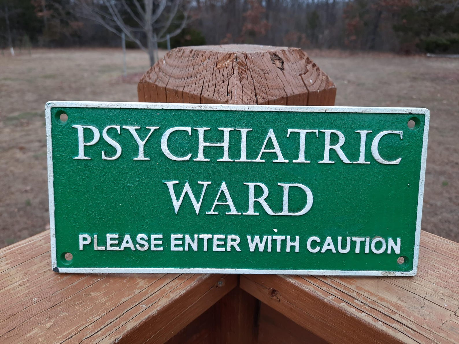 Heavy Cast Iron Psychiatric Ward Please Enter With Caution Sign Plaque ...