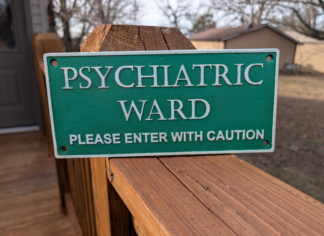 Heavy Cast Iron Psychiatric Ward Please Enter With Caution Sign Plaque ...