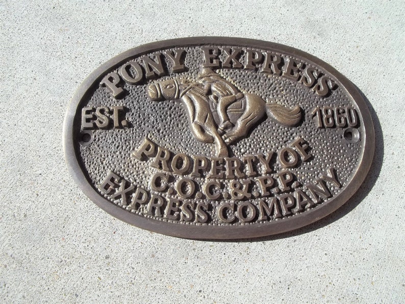 Old West Pony Express Messenger Brass Sign Plaque Horse and Rider Est ...