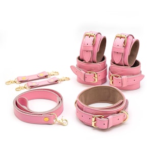 Pink Leather Bondage Set, Restraints, Cuffs, BDSM Gear for Couples - Etsy