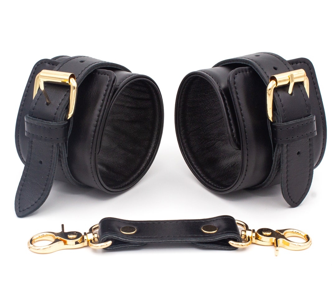 Leather Bondage Ankle Cuffs for Submissive, Adjustable Restraints Legs ...