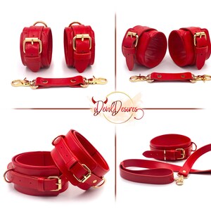Red Leather Bondage Set 4in1, Restraint Kit for Woman, Leather Harness ...