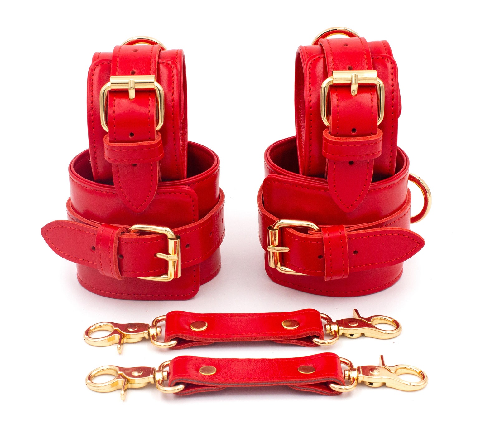 Leather Red & Black Wrist Ankle Cuffs BDSM Bondage Restraints - Etsy