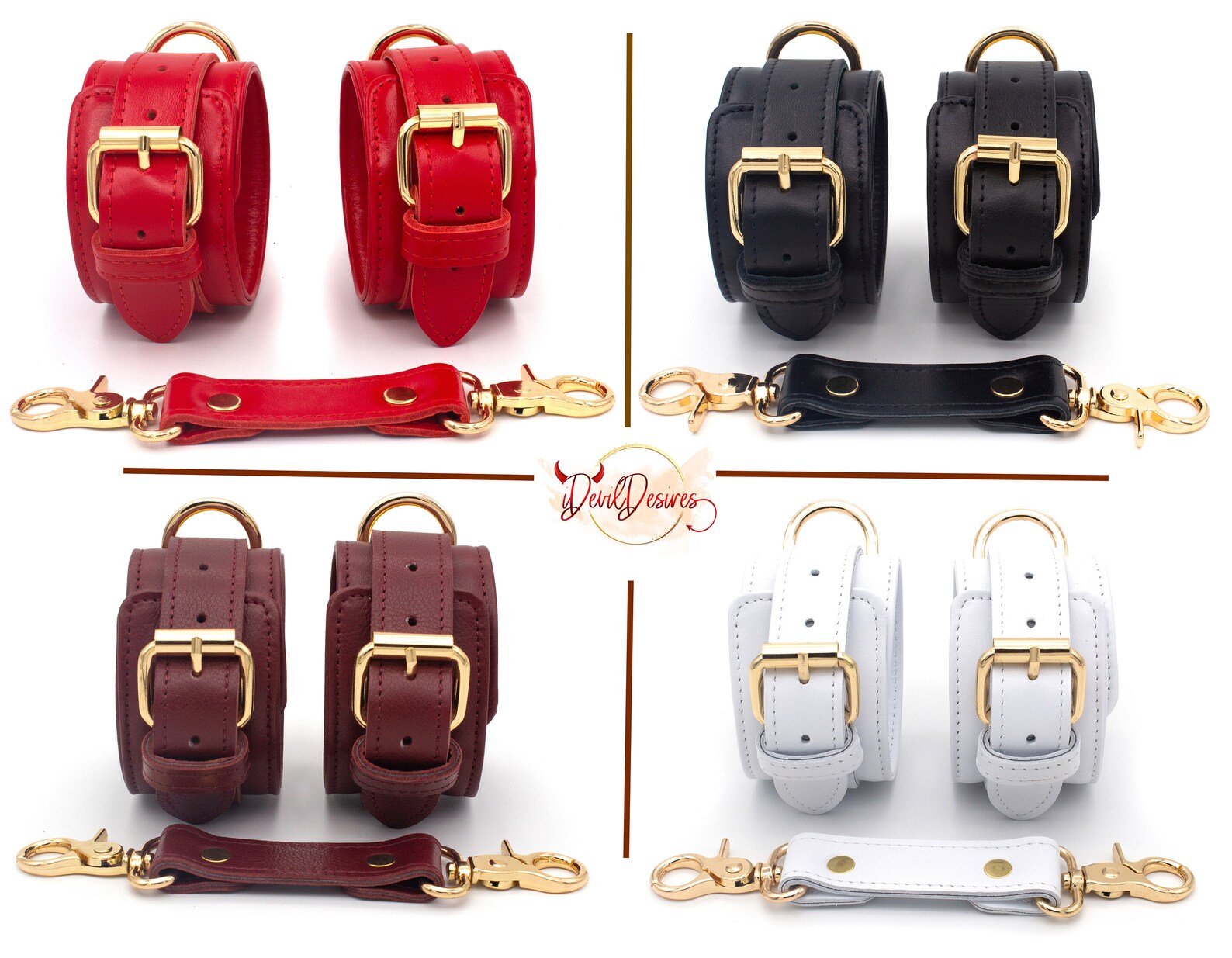 Leather Restraints Handcuffs for Couples, Adjustable Wrist Cuffs for ...