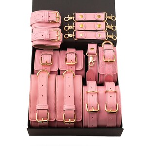 Pink Leather Bondage Set, Restraints, Cuffs, BDSM Gear for Couples - Etsy
