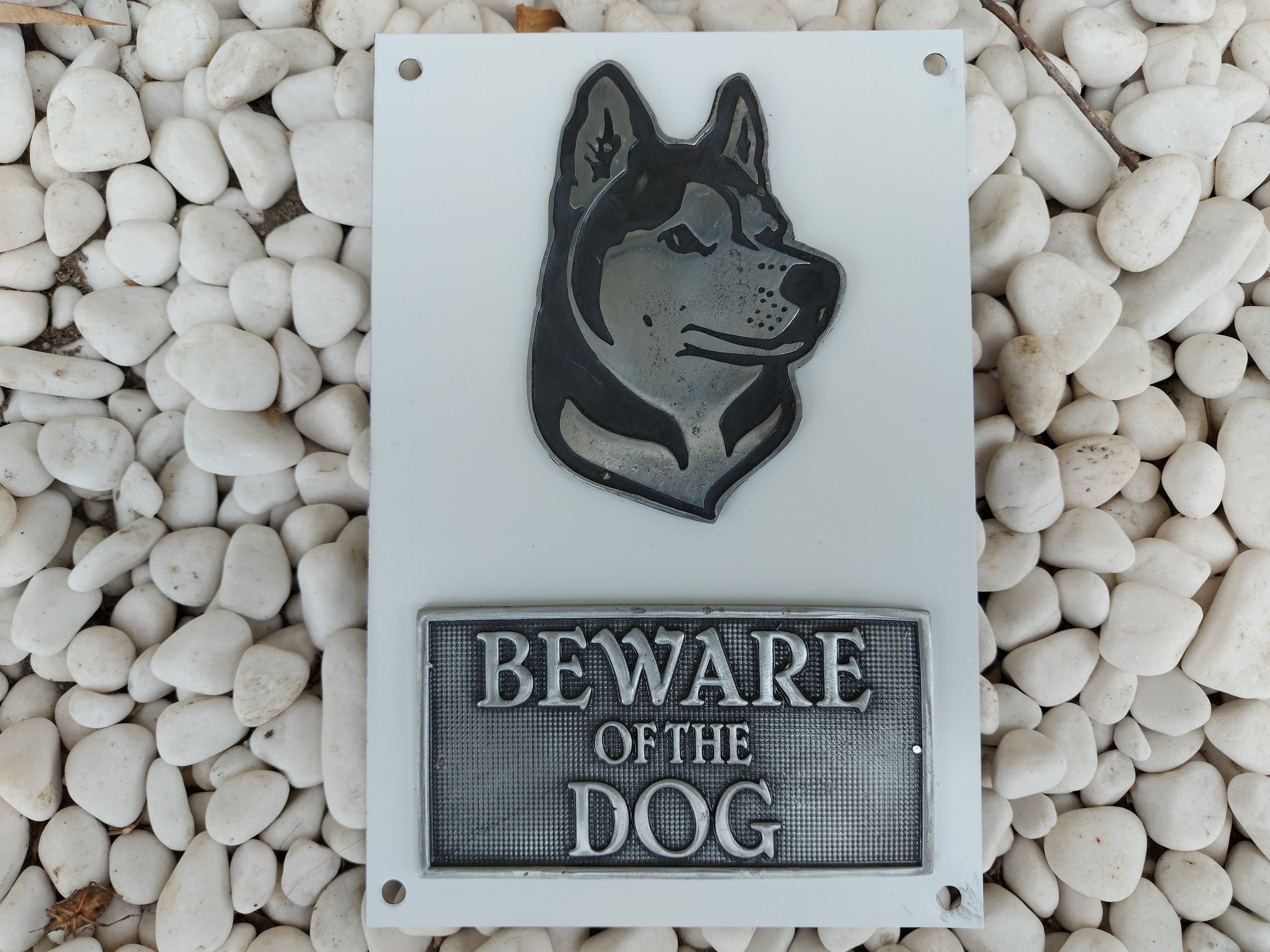 Beware of the Dog Husky Metal Wall Sign - Handmade Durable Warning Sign ...