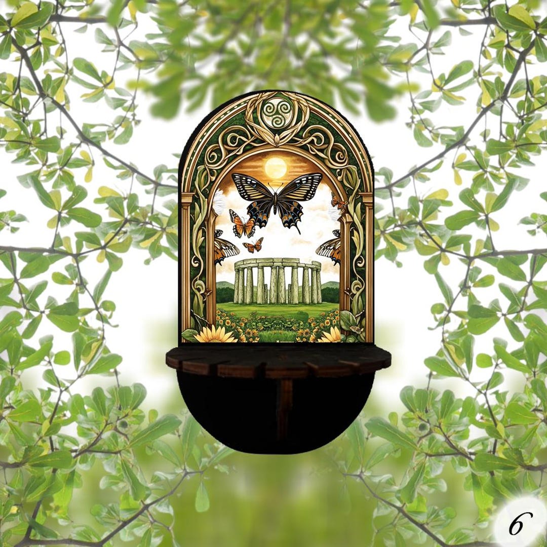 Litha Sabbat Shelf: Wooden Celtic Witchy Crystal Candle Display ...