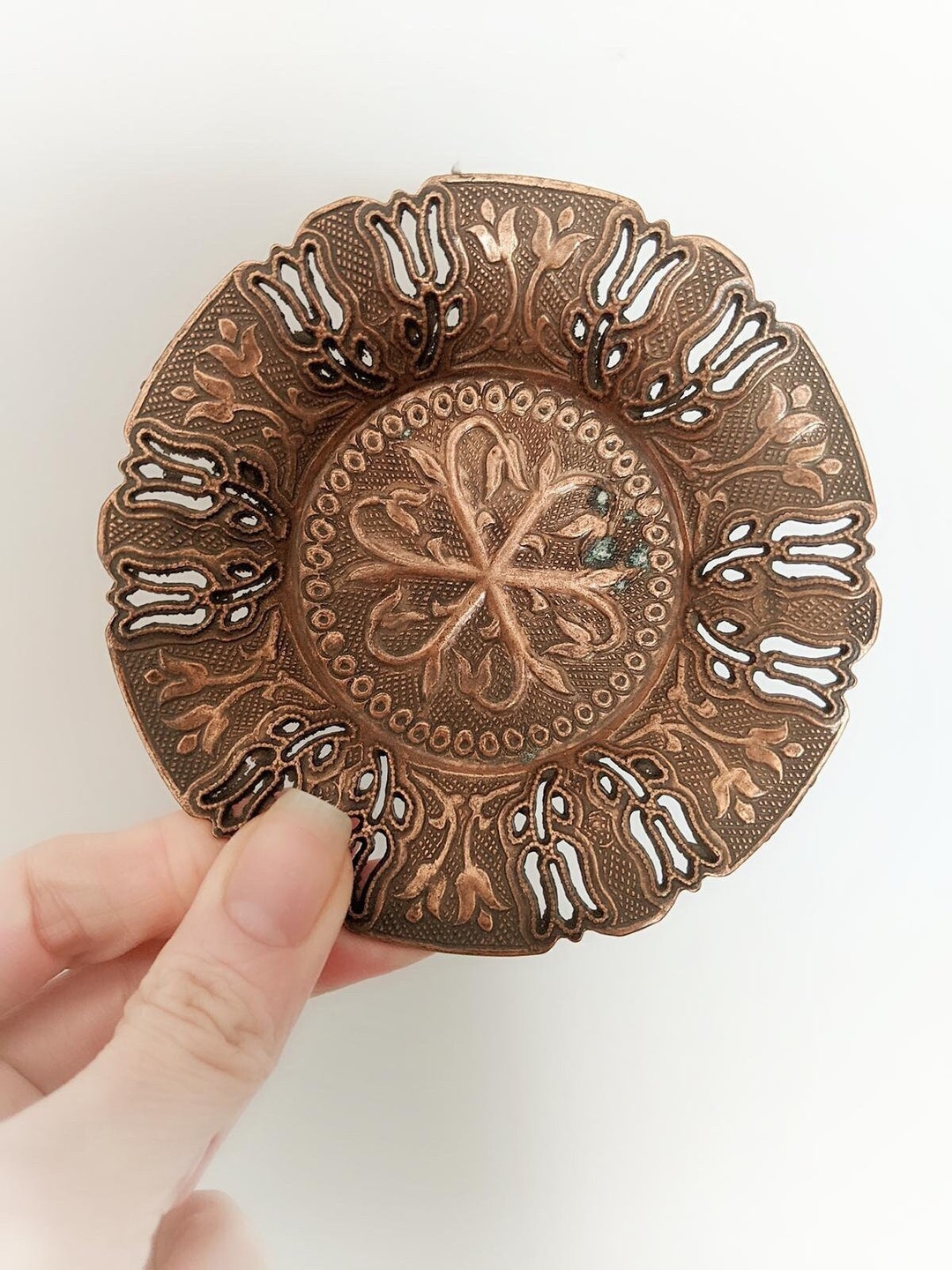 Vintage Turkish Copper Tray - Offering Plate, Catch Dish, Trinket Bowl ...