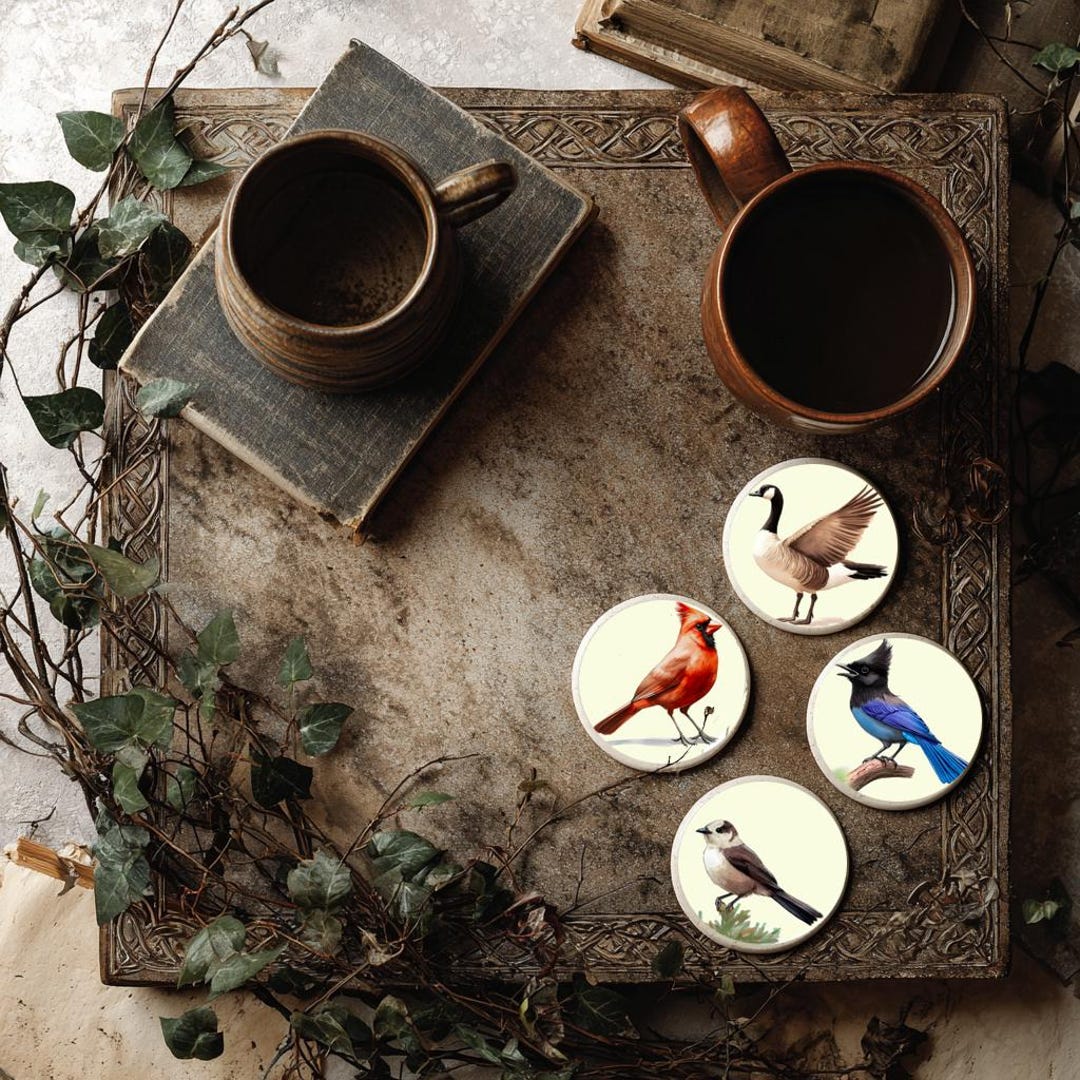 Canadian Birds Coasters: Set of 4, Forest Wildlife Nature Inspired ...