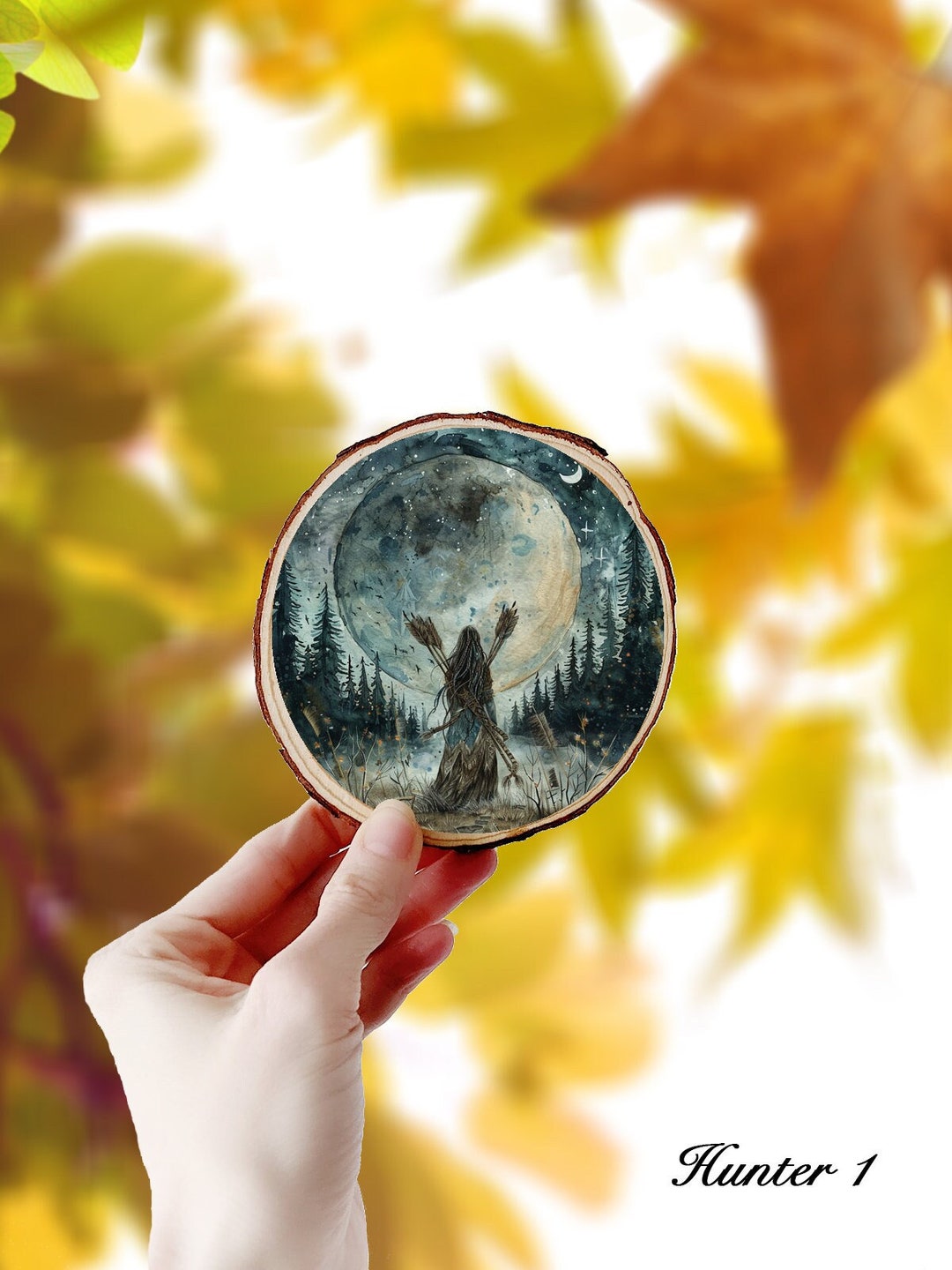 October Full Moon Plaque - Hunter's Moon - XL Wood Slice Holiday ...