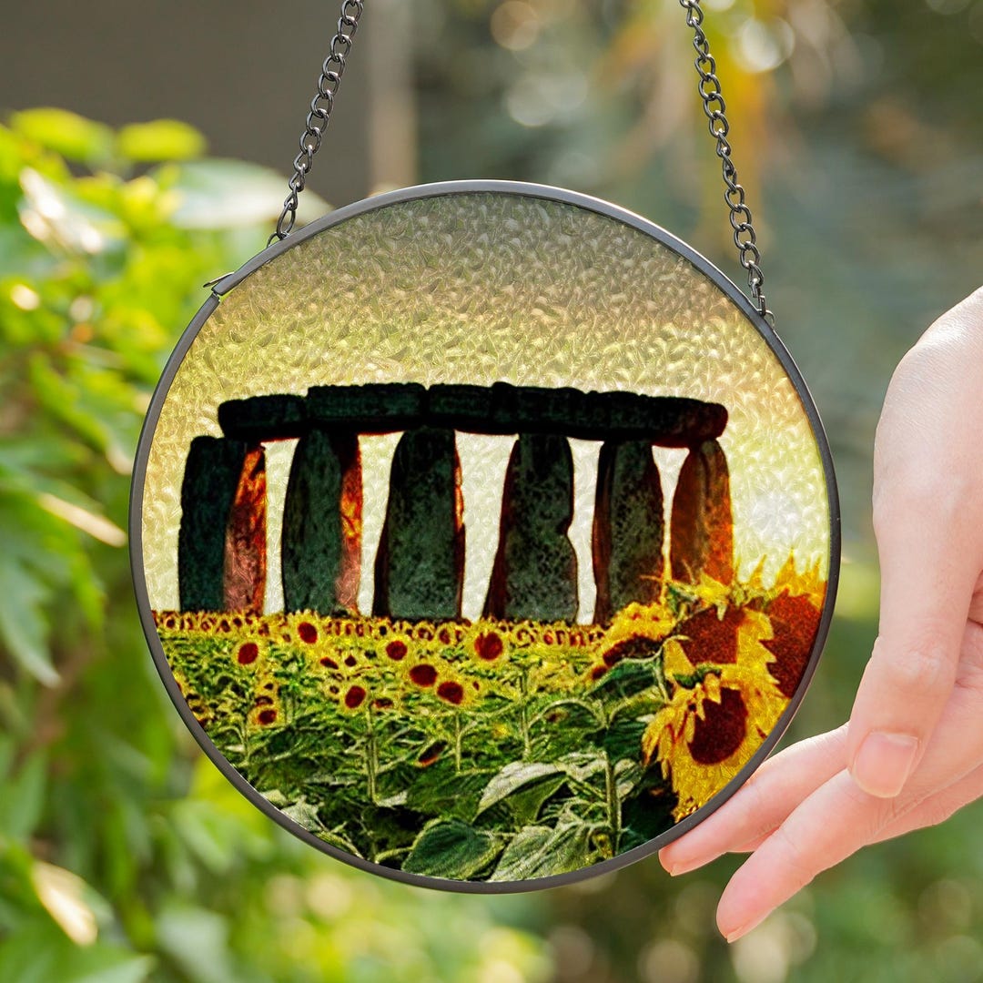 Stonehenge & Sunflowers Sun Catcher: Small Stained Glass Style Celtic ...