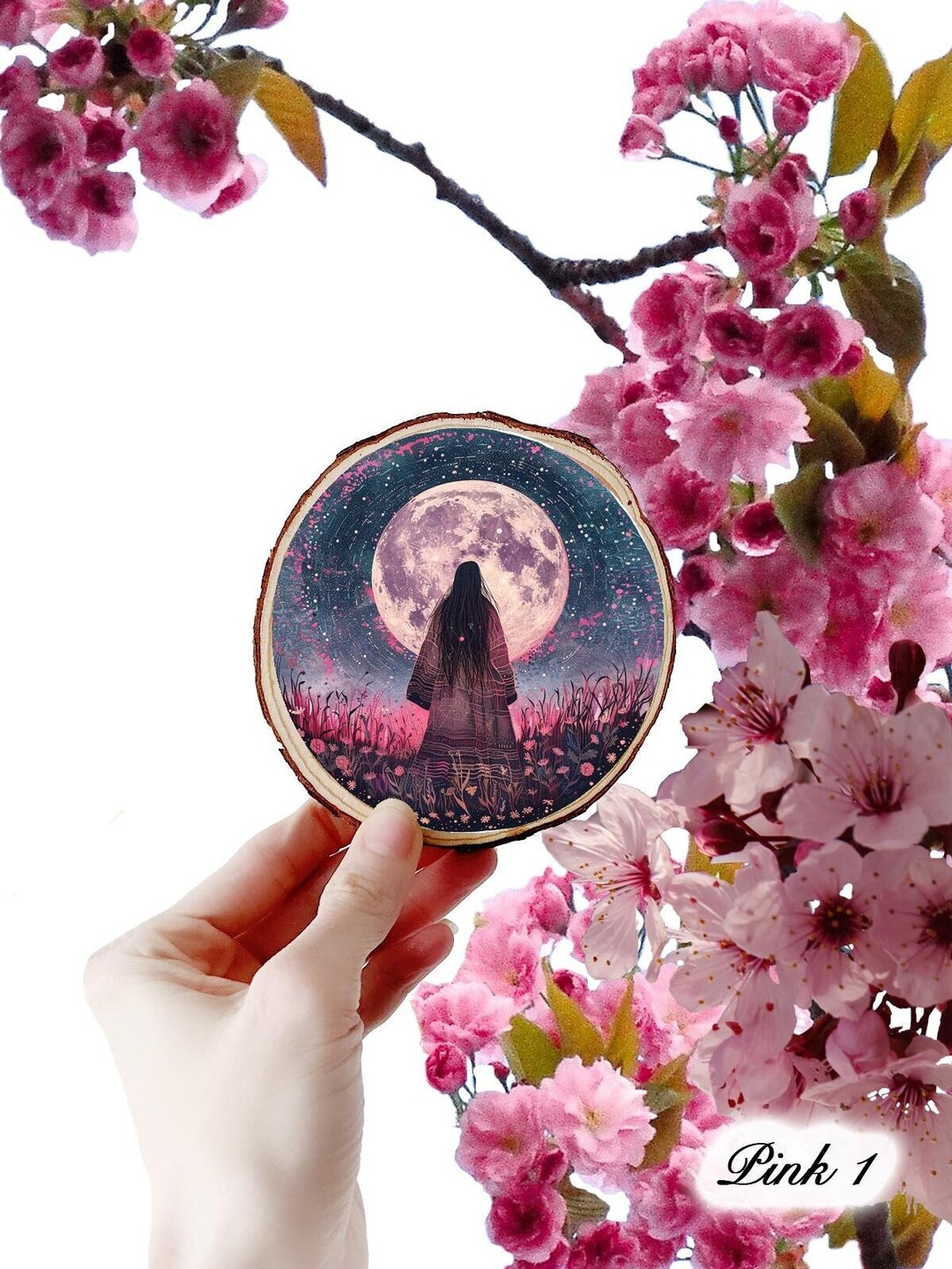 April Full Moon Plaque - Pink Moon, Seed Moon - XL Wood Slice Holiday ...