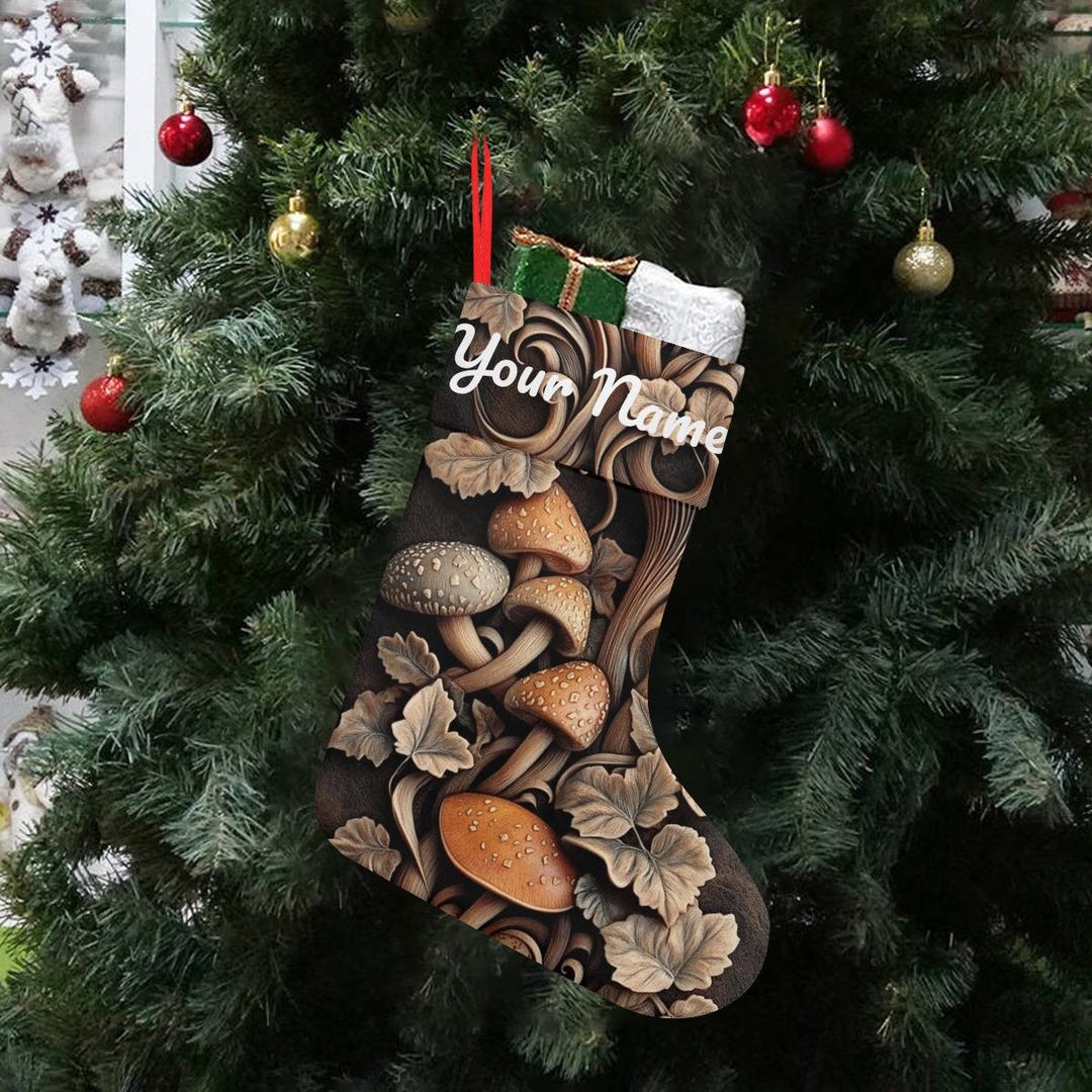 Personalized Wild Mushroom Christmas Stocking: Custom Linen Yule Decor ...
