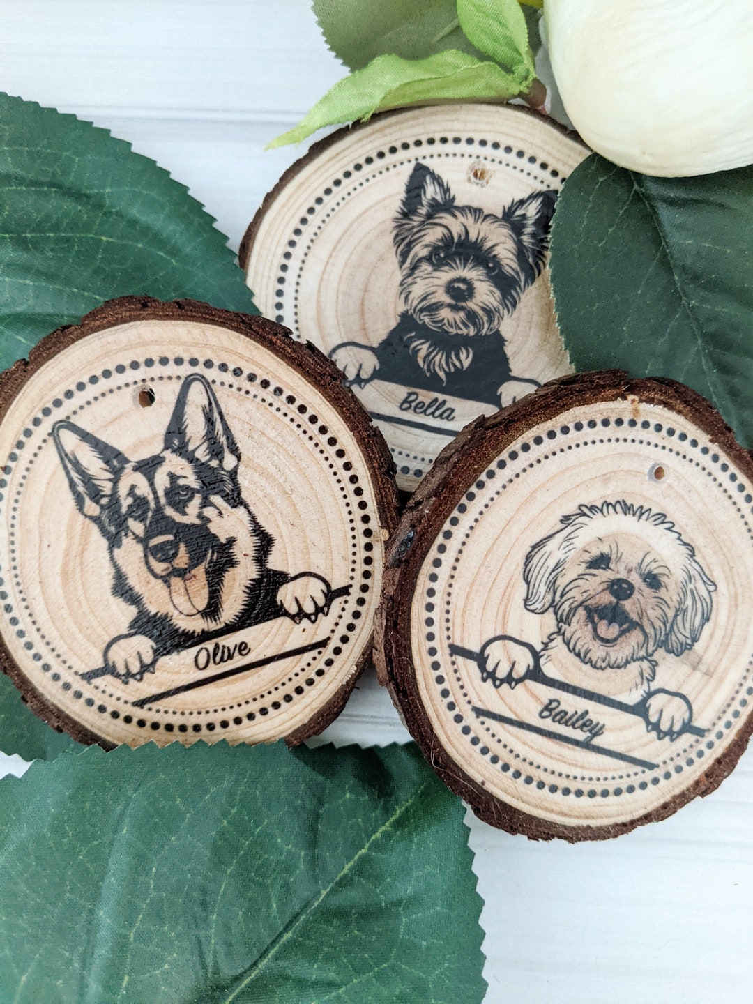 Doggie Ornaments Personalized Rustic Wood Slice Decor for Christmas ...