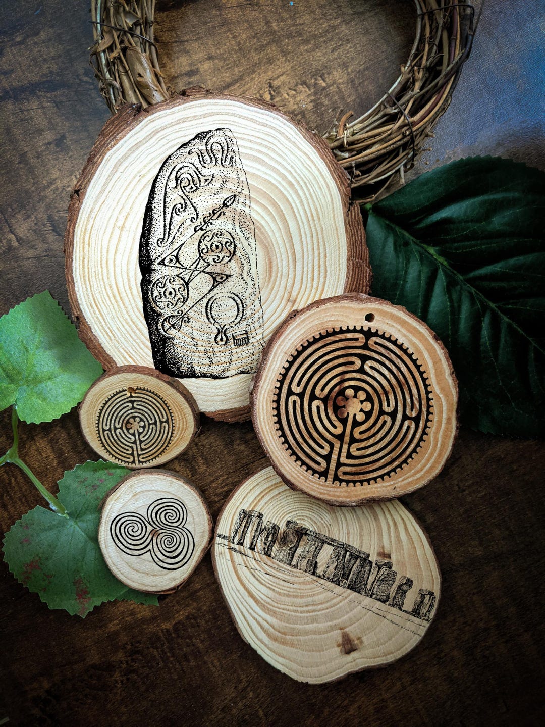 Megalith Ornaments/magnets/plaques - Wood Slice Decor for Yule ...
