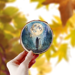 October Full Moon Plaque - Hunter's Moon - XL Wood Slice Holiday ...