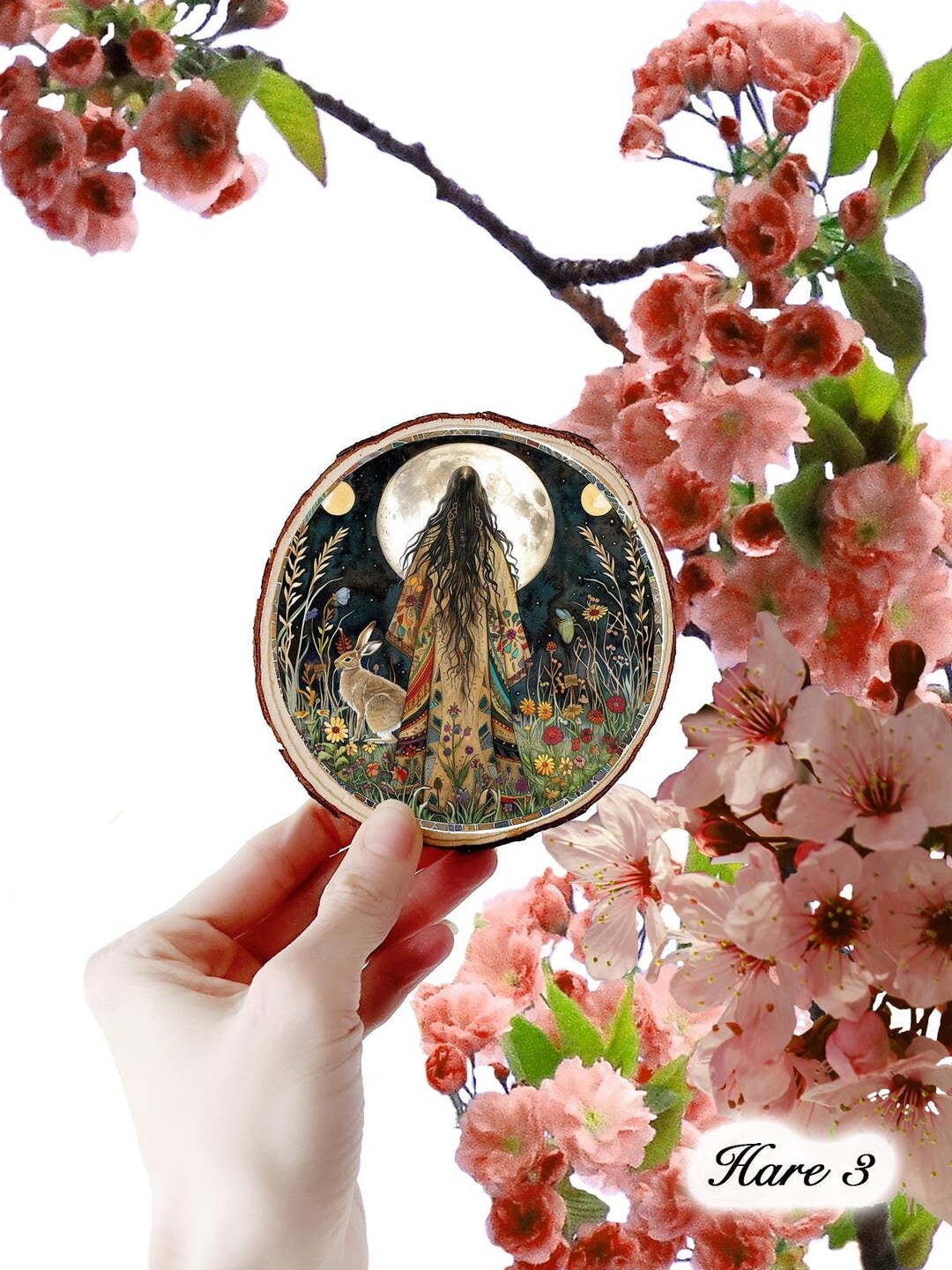 Hare Moon Plaque: March Full Moon Celtic Altar Tile Witchy Wood Slice ...
