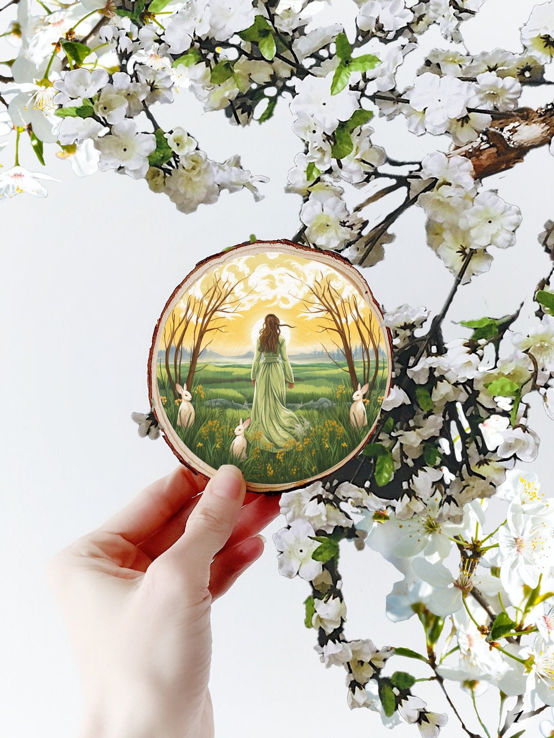 Ostara Plaque - XL Wood Slice Easter Holiday Decoration Altar Tile ...