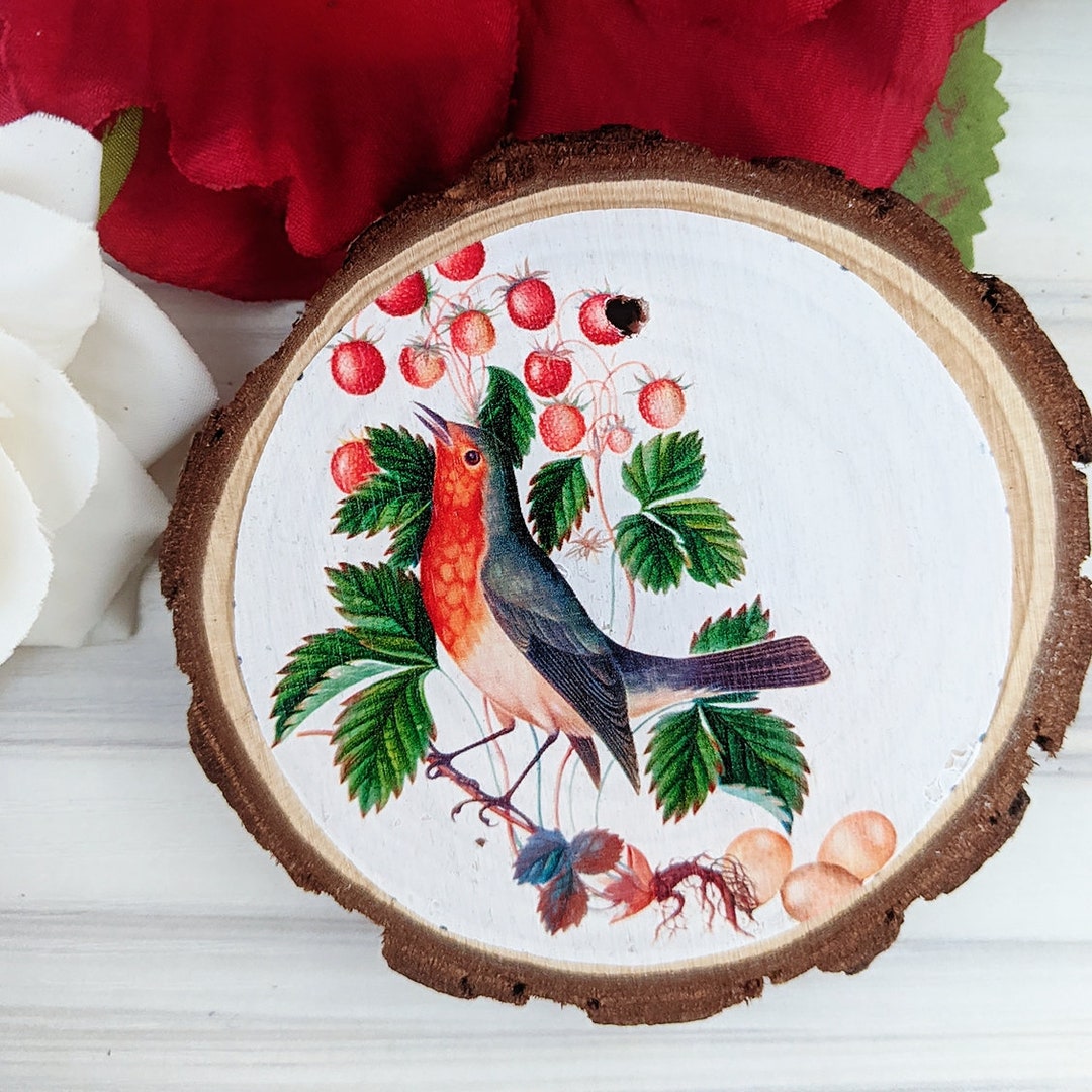 Robin Ornaments - Large Vintage Rustic Wood Slice Decorations for ...
