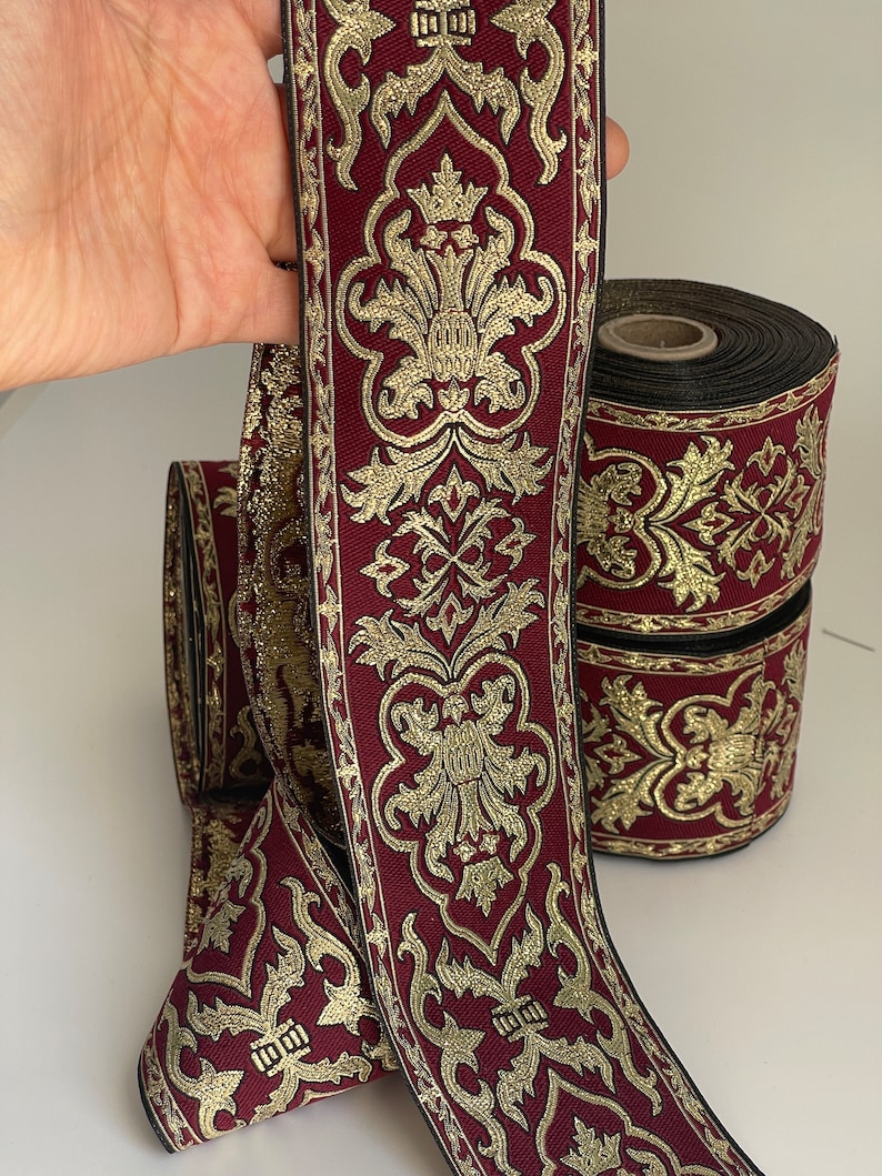 Medieval Jacquard Embroidered Braid in Burgundy and Gold, Edwardian ...