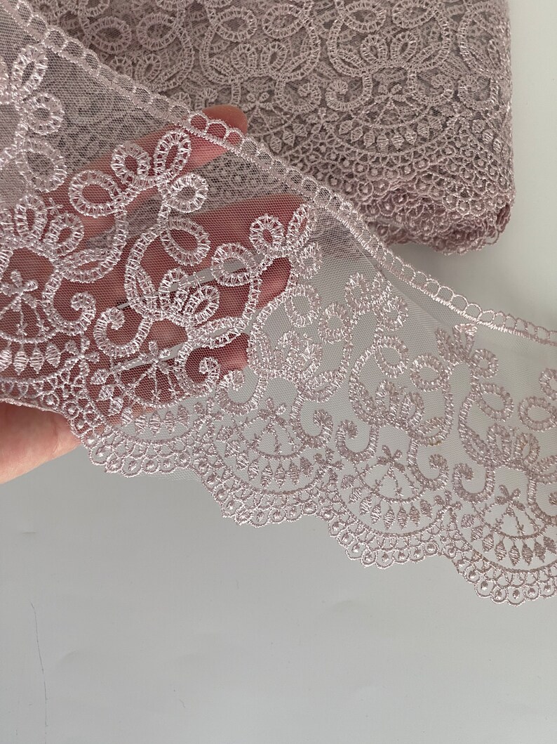 Pink Embroidered Lace, Old Pink/lilac Lace, Scalloped Lace on One Side ...