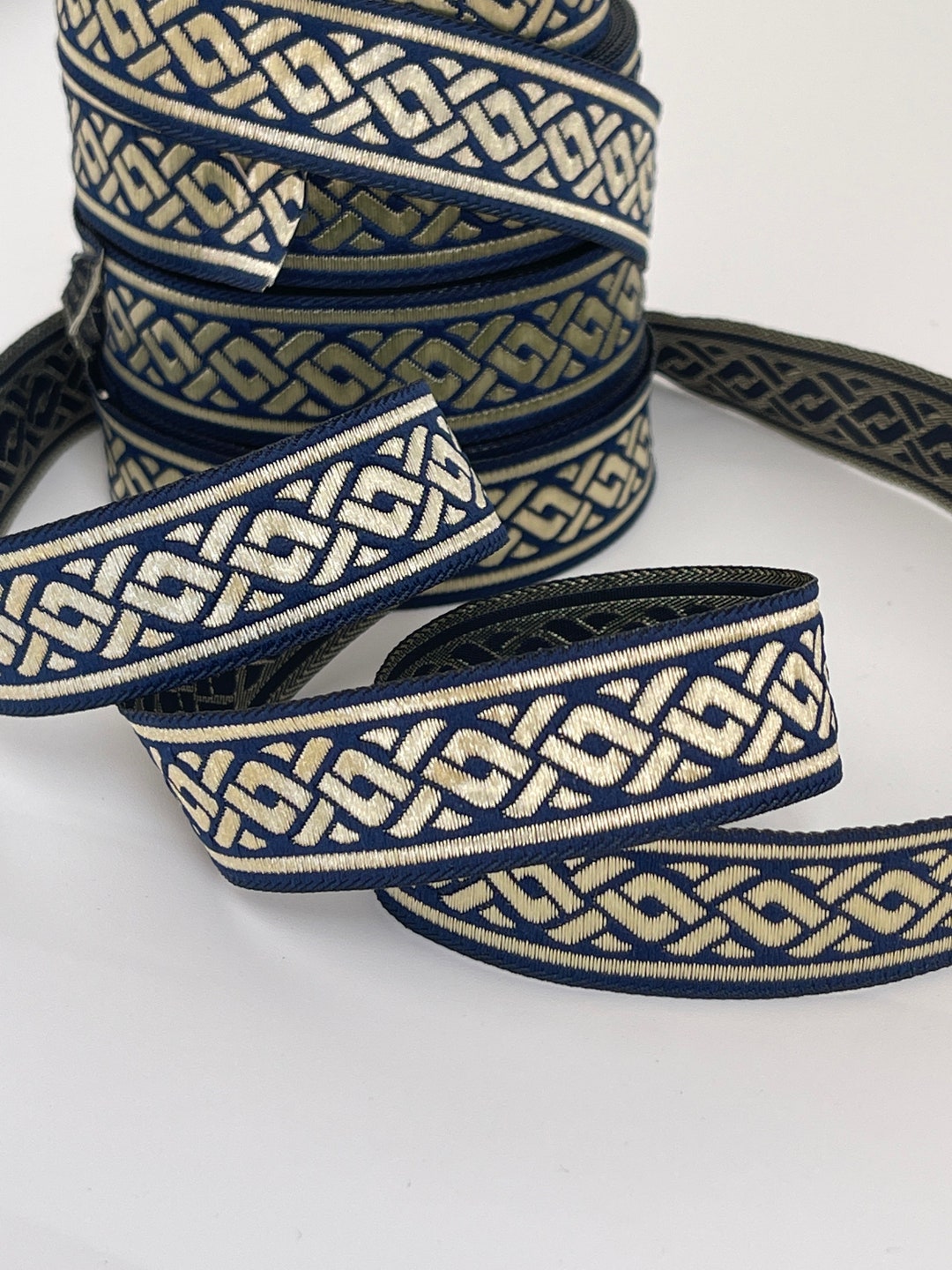 Medieval Braid Embroidered Jacquard Celtic Braid Pattern Marine and ...