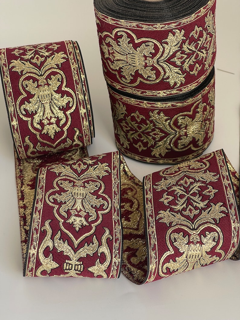 Medieval Jacquard Embroidered Braid in Burgundy and Gold, Edwardian ...