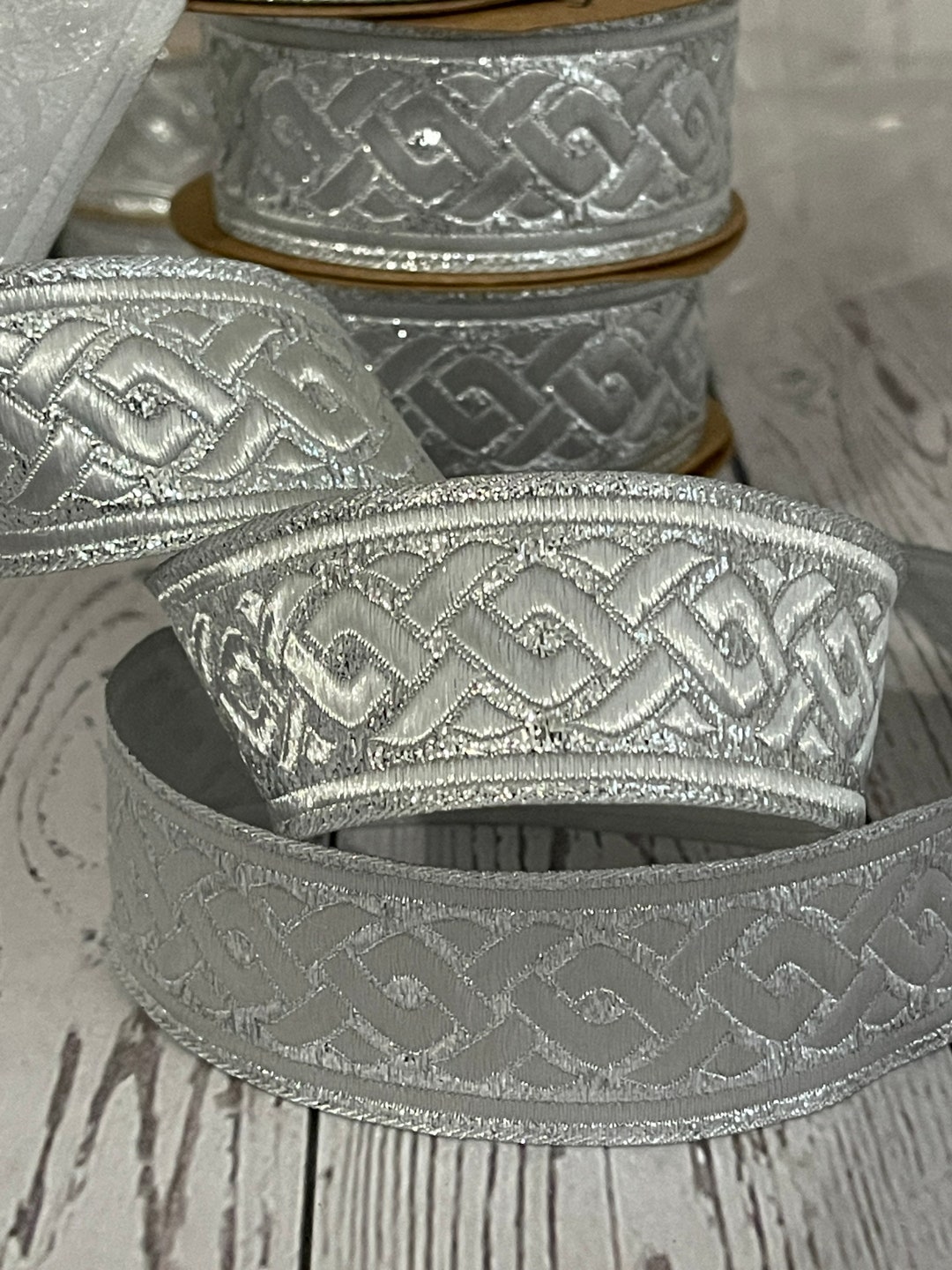 Medieval Braid 35 Mm, Medieval Ribbon With Celtic Braid Pattern, Silver ...