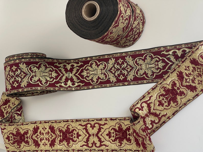 Medieval Jacquard Embroidered Braid in Burgundy and Gold, Edwardian ...