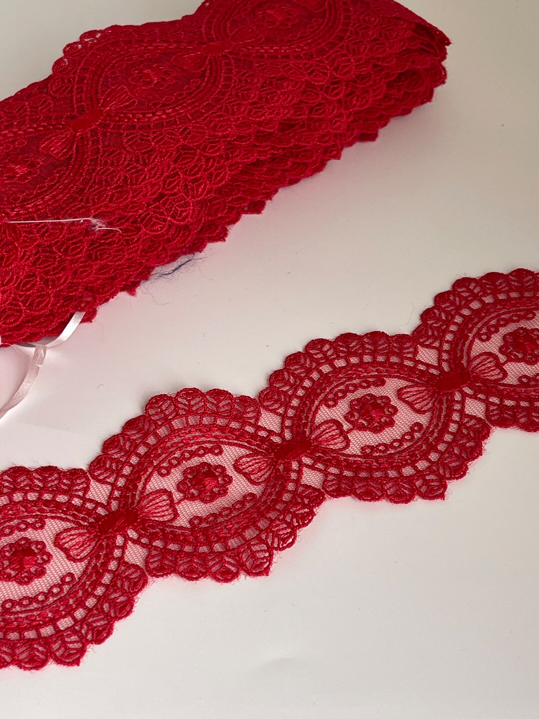 Red Scalloped Lace Ribbon Red Embroidered Lace - Etsy