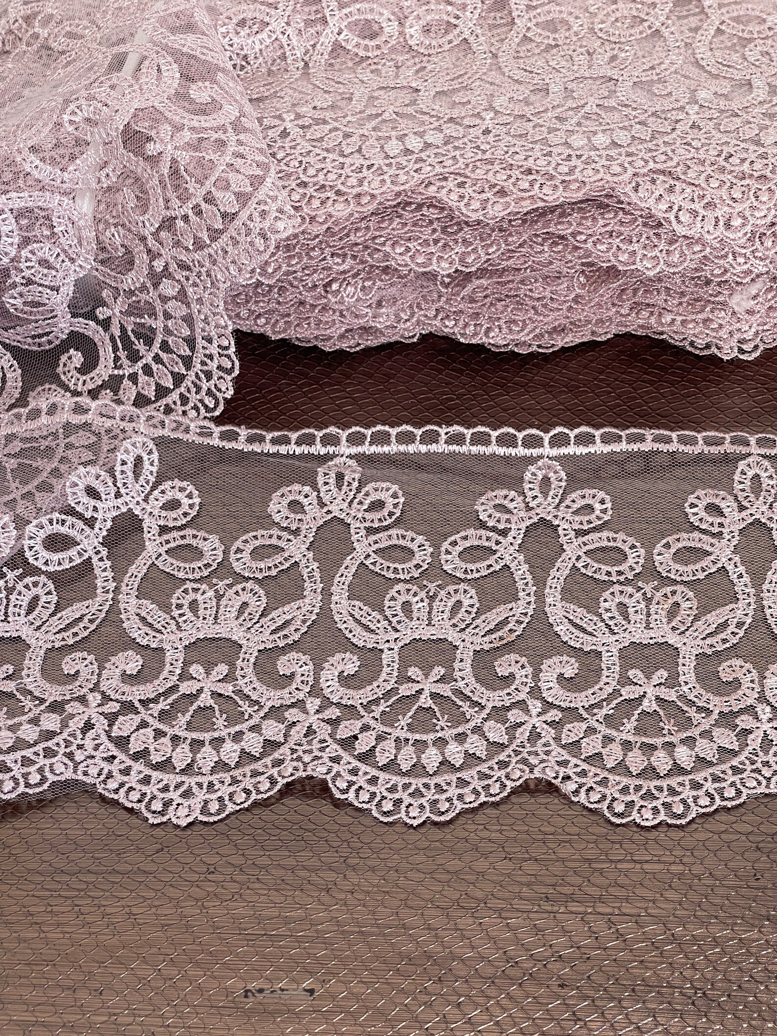 Pink Embroidered Lace, Old Pink/lilac Lace, Scalloped Lace on One Side ...