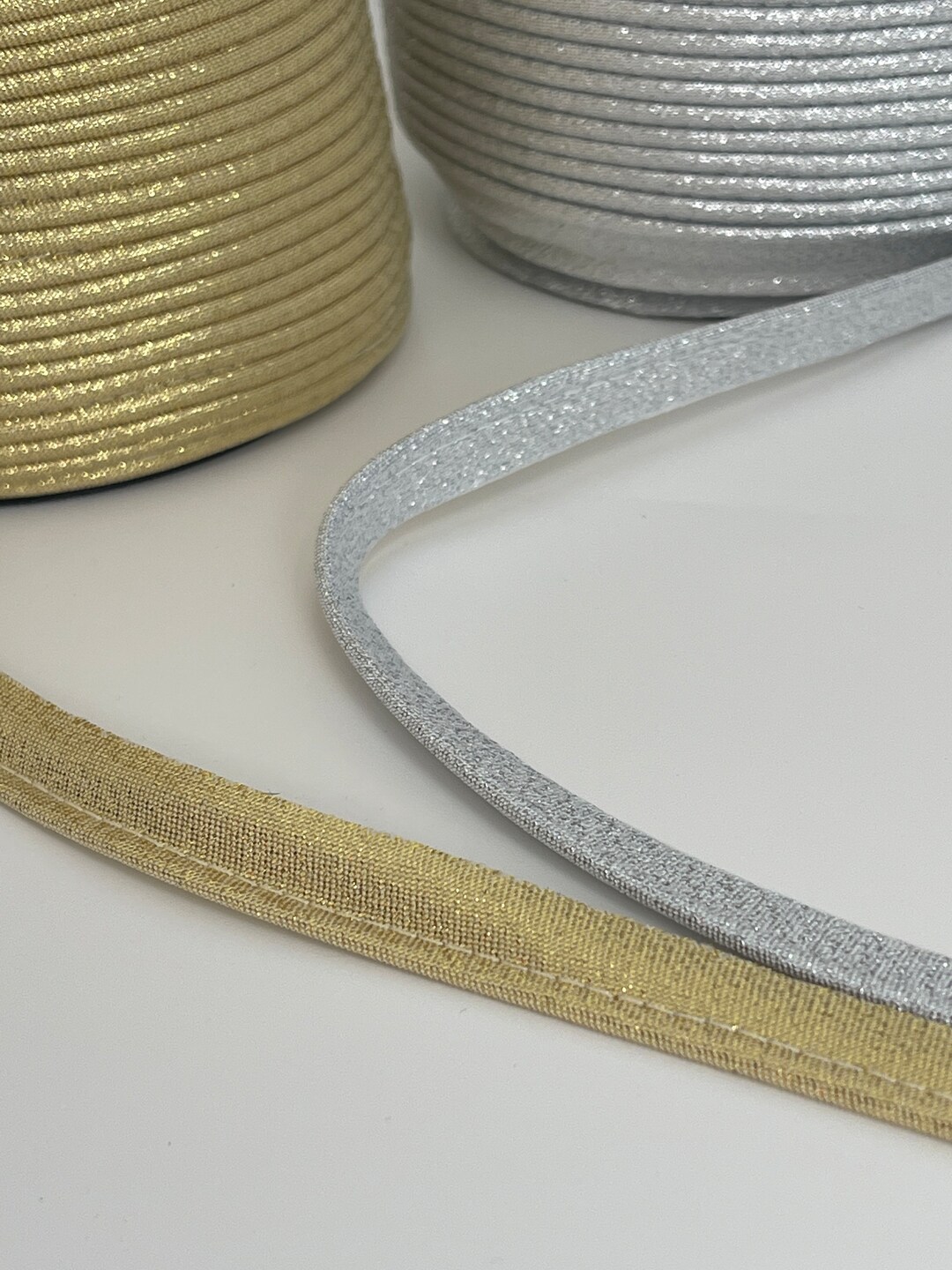 Metallic Gray Lurex Piping Bias Ribbon Protruding Gold Lurex Piping ...