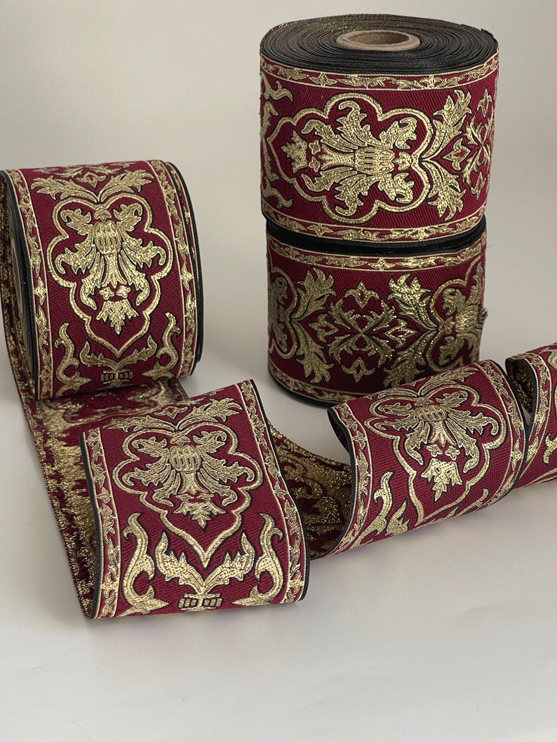Medieval Jacquard Embroidered Braid in Burgundy and Gold, Edwardian ...