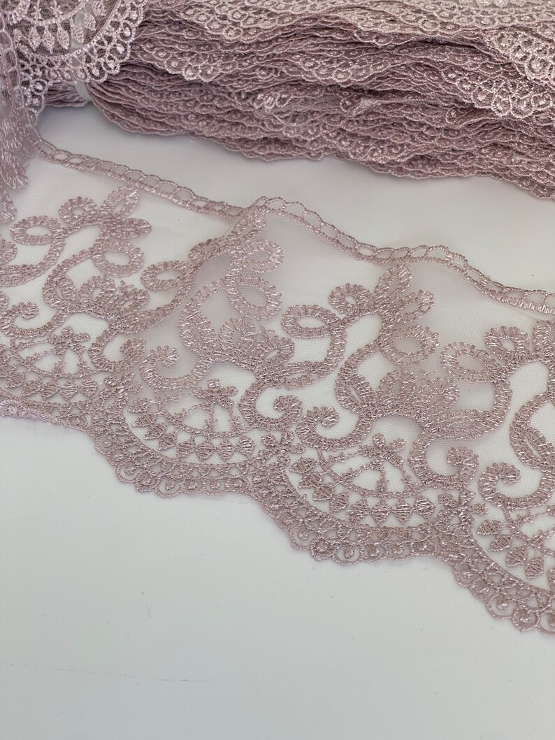 Pink Embroidered Lace, Old Pink/lilac Lace, Scalloped Lace on One Side ...