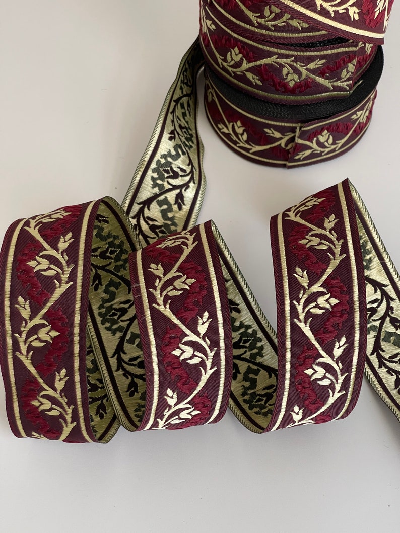 35mm Jacquard Embroidered Braid Floral Stem Motif Braid Woven Ribbon ...