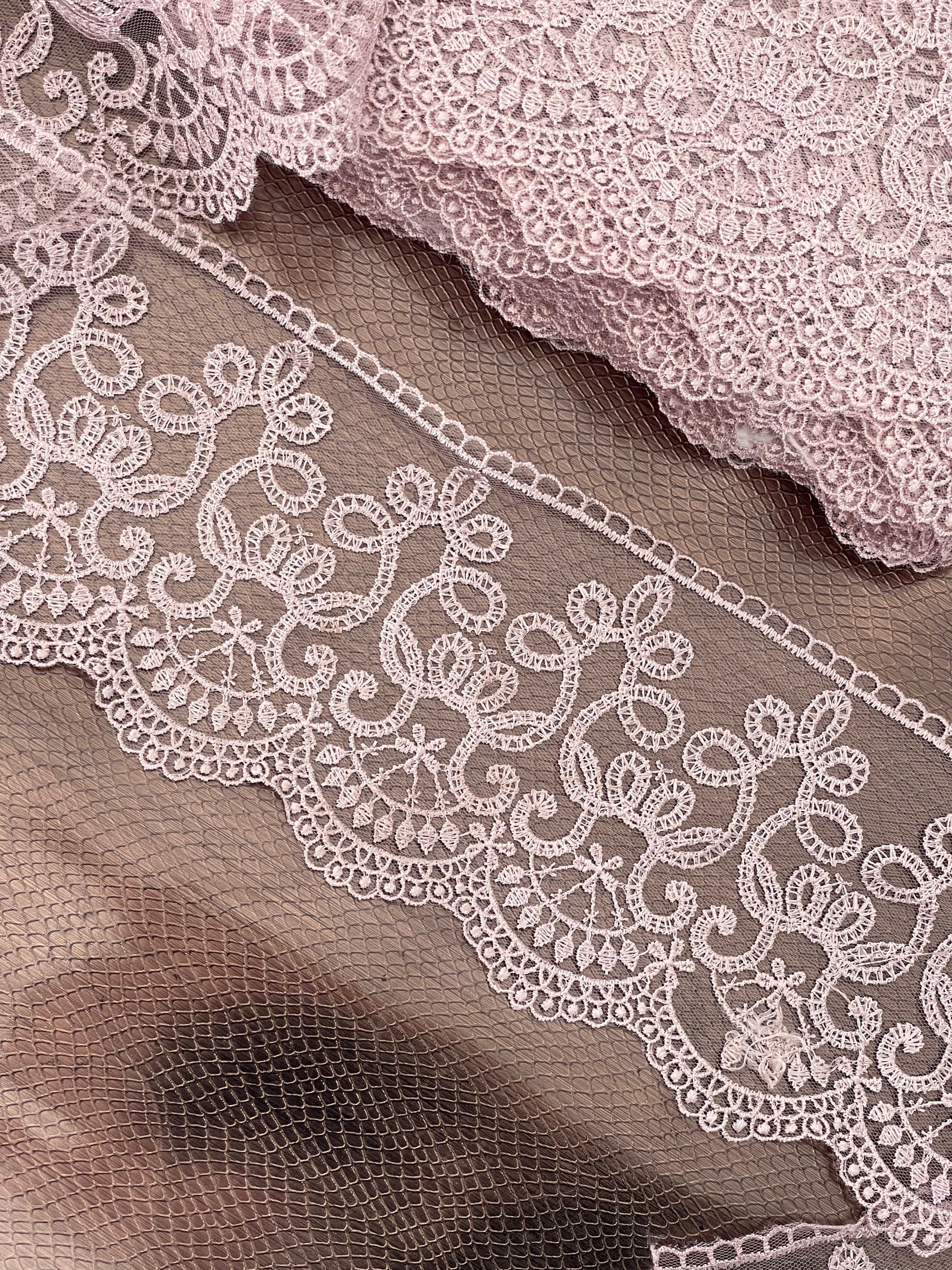 Pink Embroidered Lace, Old Pink/lilac Lace, Scalloped Lace on One Side ...