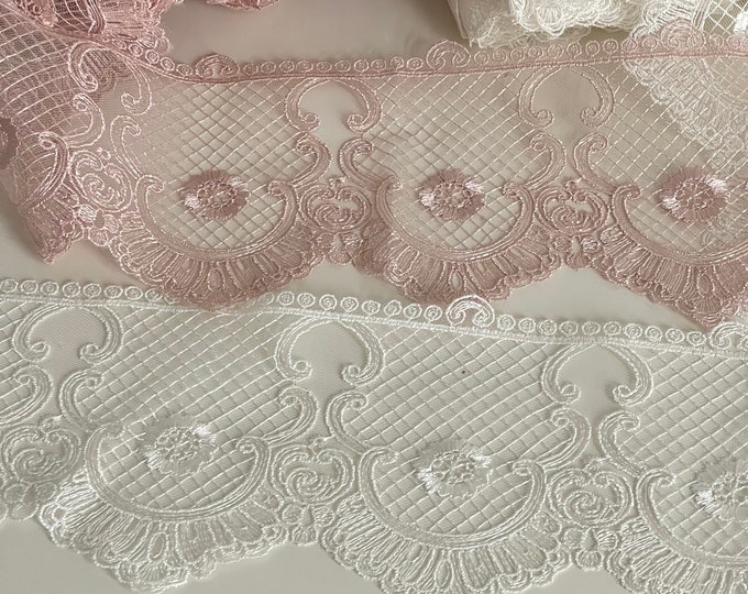 Embroidered Lace, Pink Lace, Off-white Lace, 10.5 Cm Embroidered Lace ...