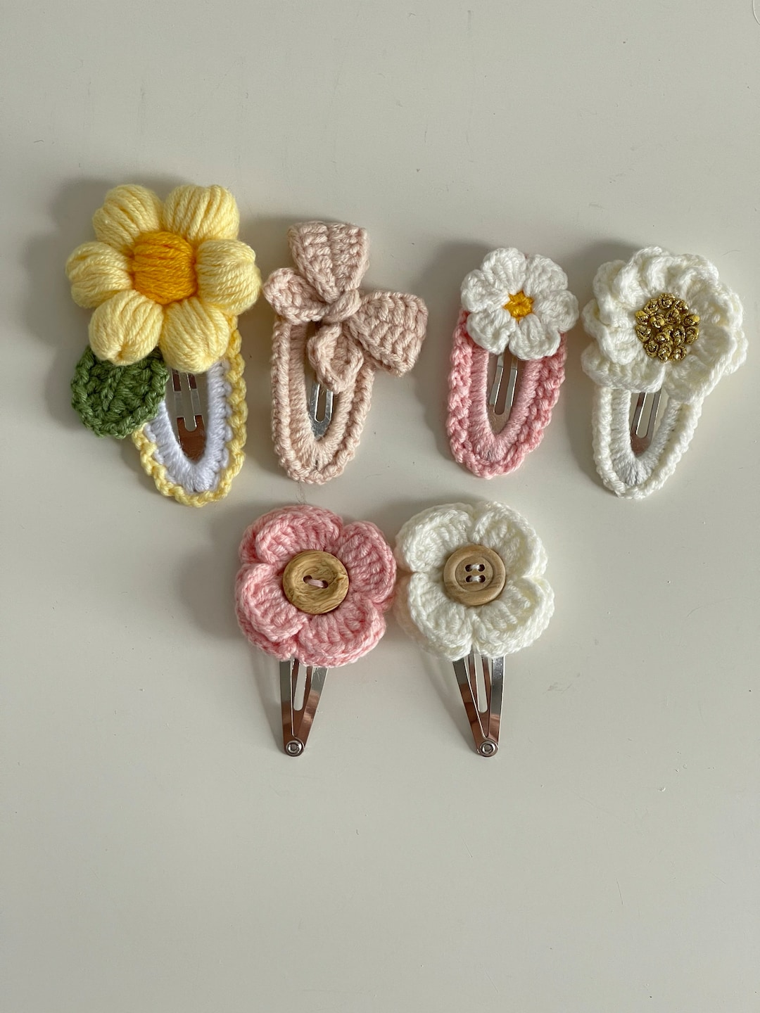 Handmade Hair Clips, Handmade Crochet Click Clack Barrettes, Crocheted ...