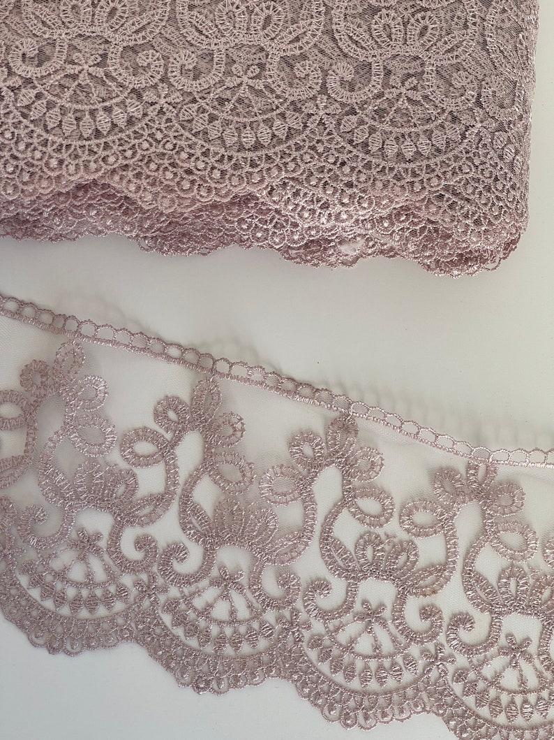 Pink Embroidered Lace, Old Pink/lilac Lace, Scalloped Lace on One Side ...