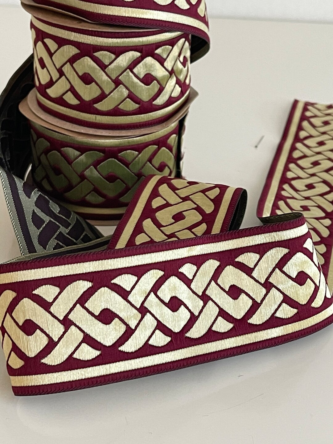 Medieval Jacquard Embroidered Braid 50 Mm, Burgundy and Gold Medieval ...