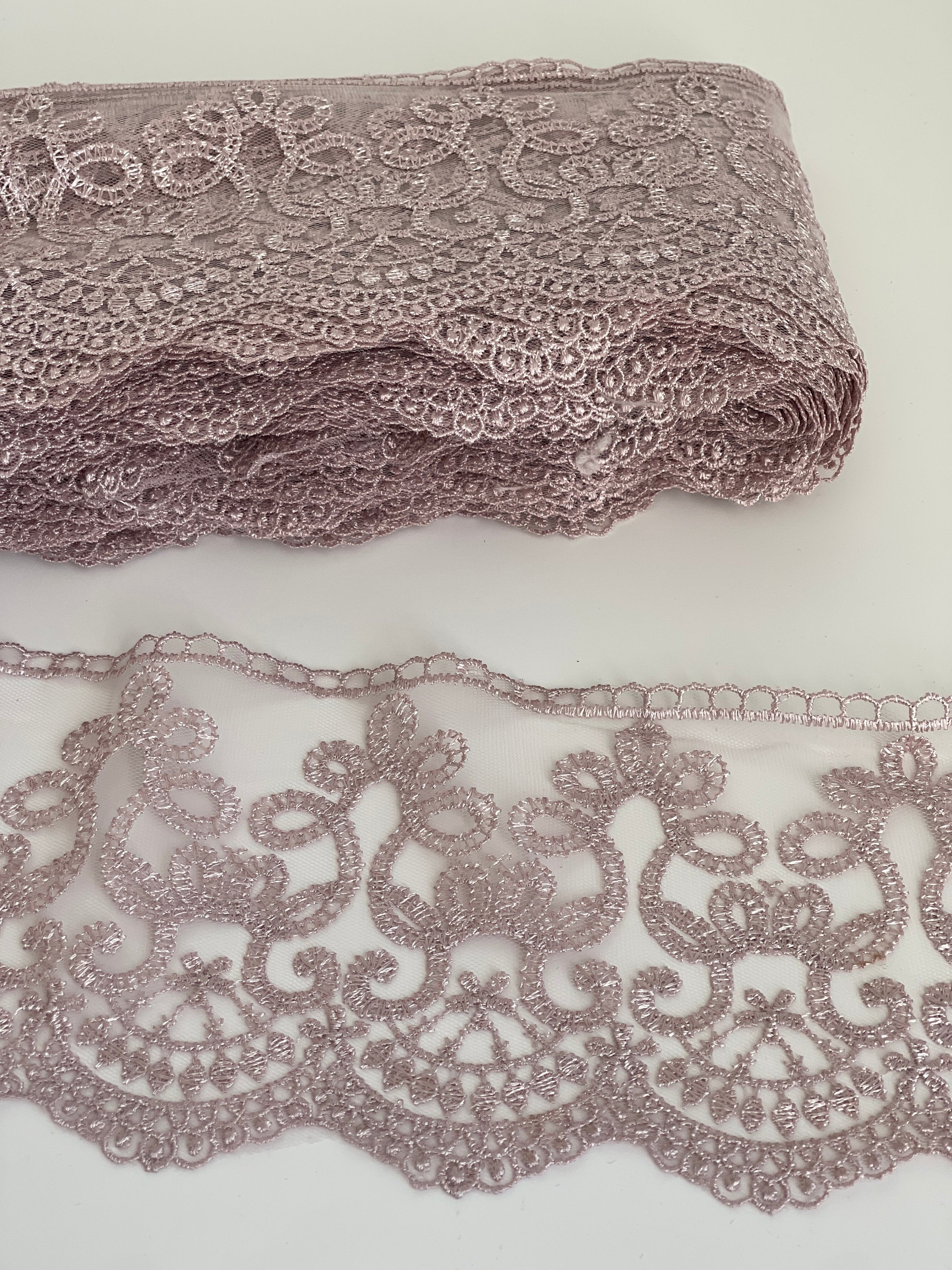 Pink Embroidered Lace, Old Pink/lilac Lace, Scalloped Lace on One Side ...