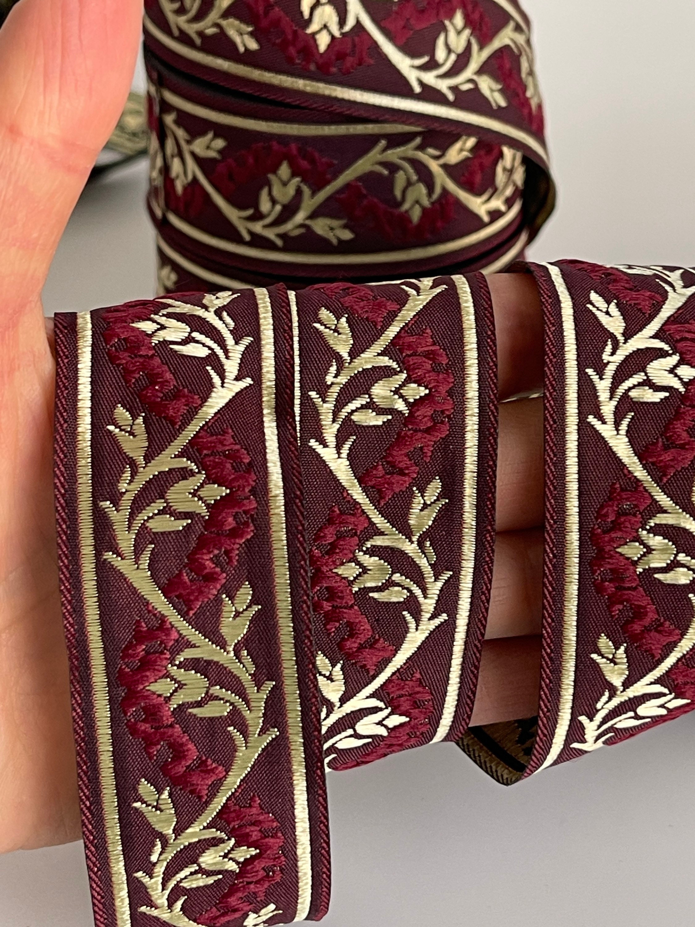 35mm Jacquard Embroidered Braid Floral Stem Motif Braid Woven Ribbon ...