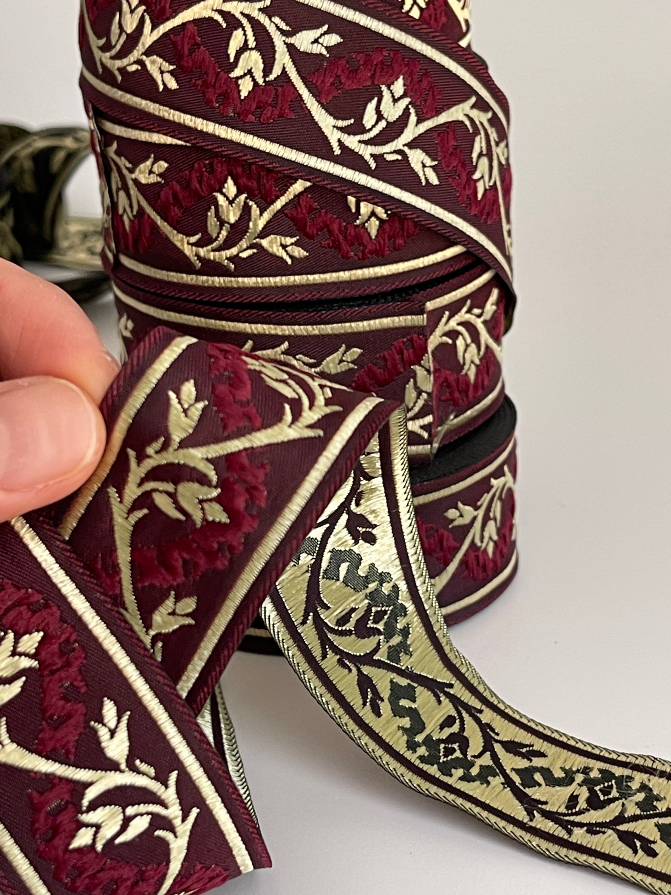 35mm Jacquard Embroidered Braid Floral Stem Motif Braid Woven Ribbon ...