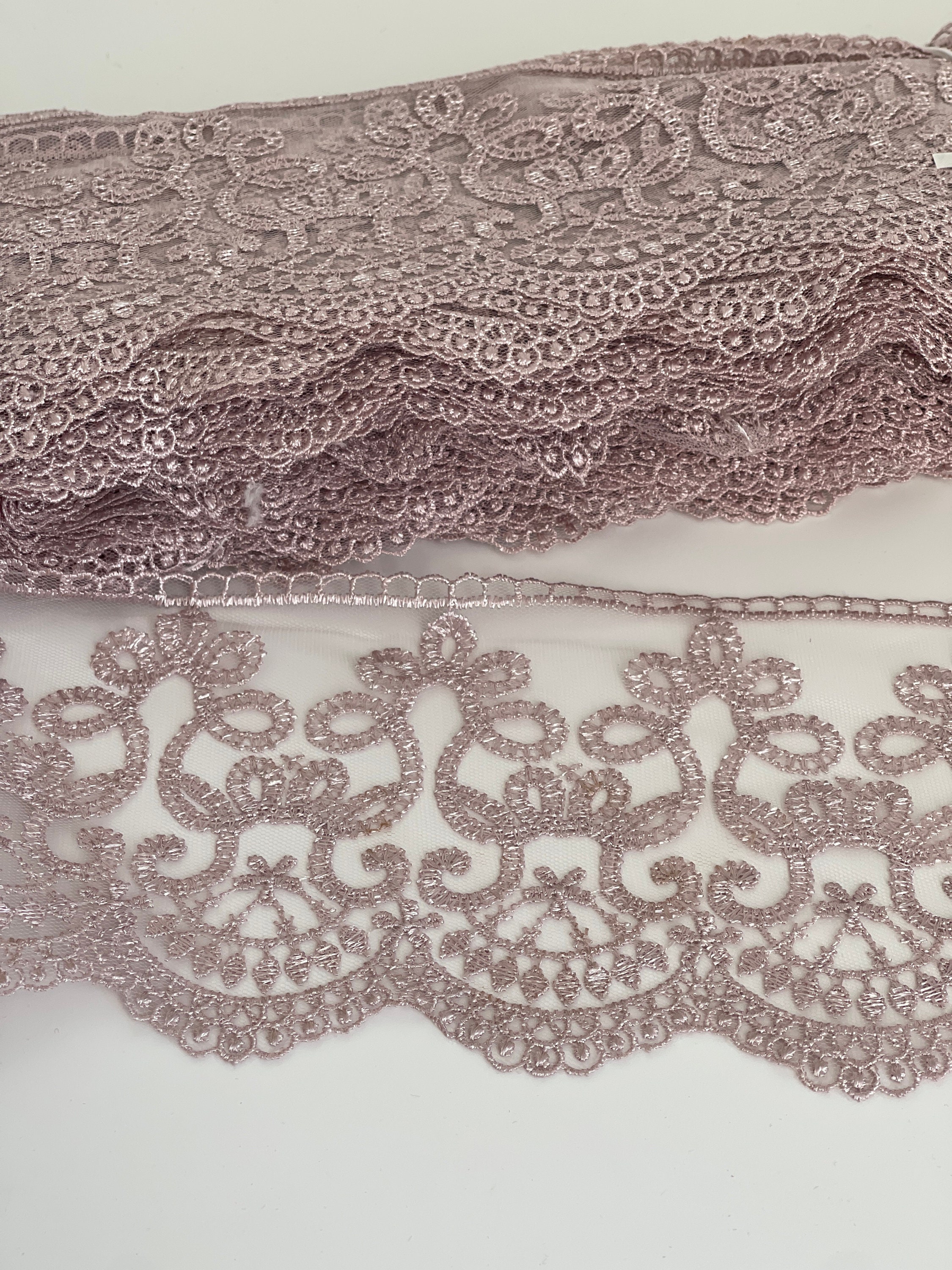 Pink Embroidered Lace, Old Pink/lilac Lace, Scalloped Lace on One Side ...