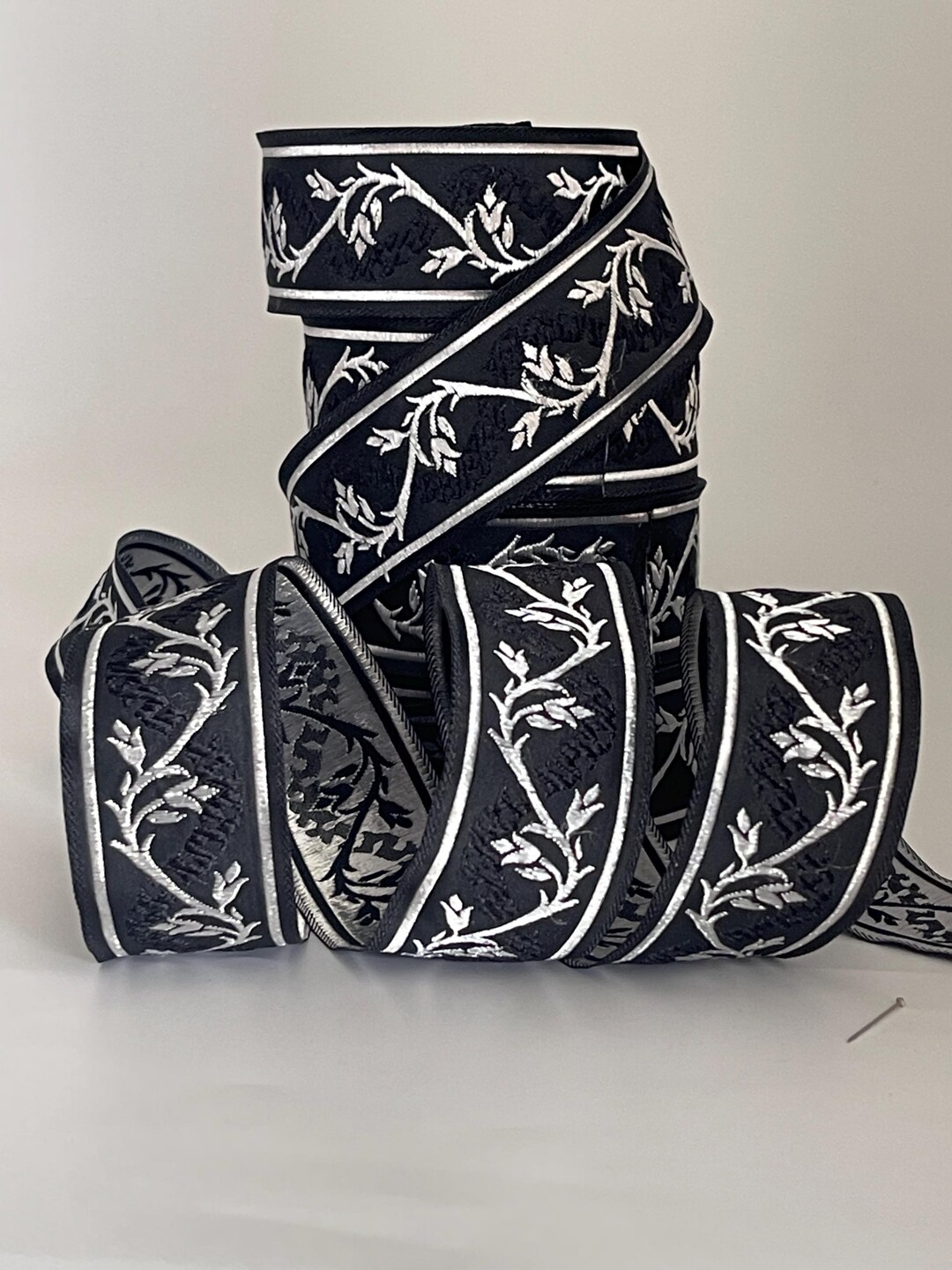 35mm Jacquard Embroidered Braid Floral Stem Motif Ribbon Theatrical ...
