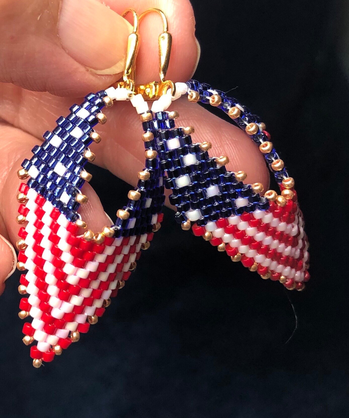 Beaded American Flag Earrings Drop Earrings Statement USA | Etsy