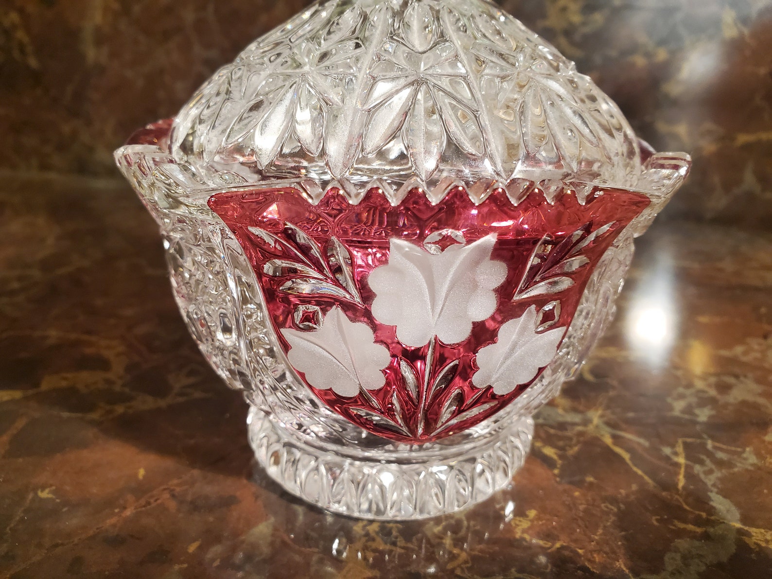 Vintage Bohemian Ruby Red Cut to Clear Lidded Candy Dish - Etsy