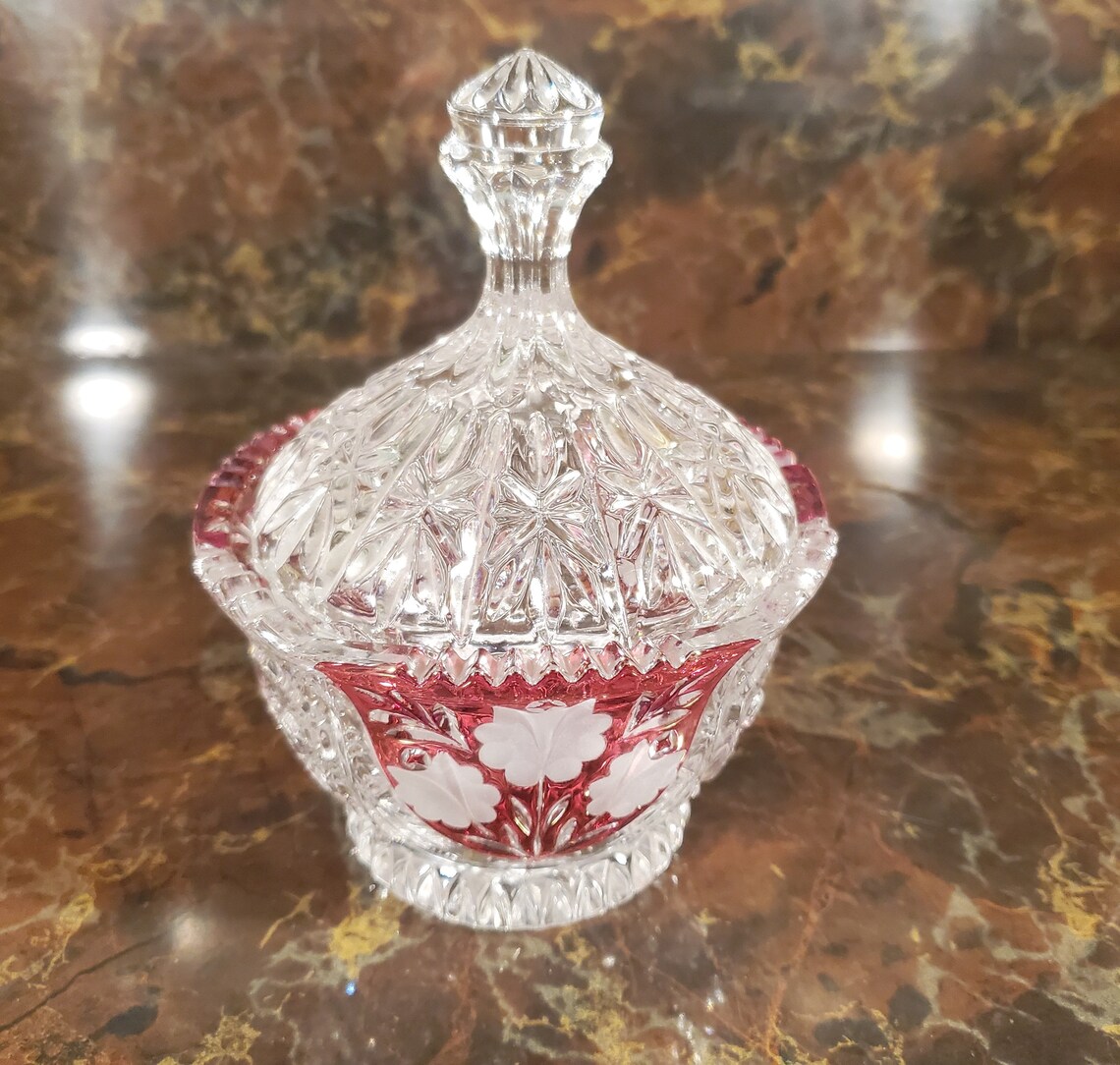 Vintage Bohemian Ruby Red Cut to Clear Lidded Candy Dish - Etsy